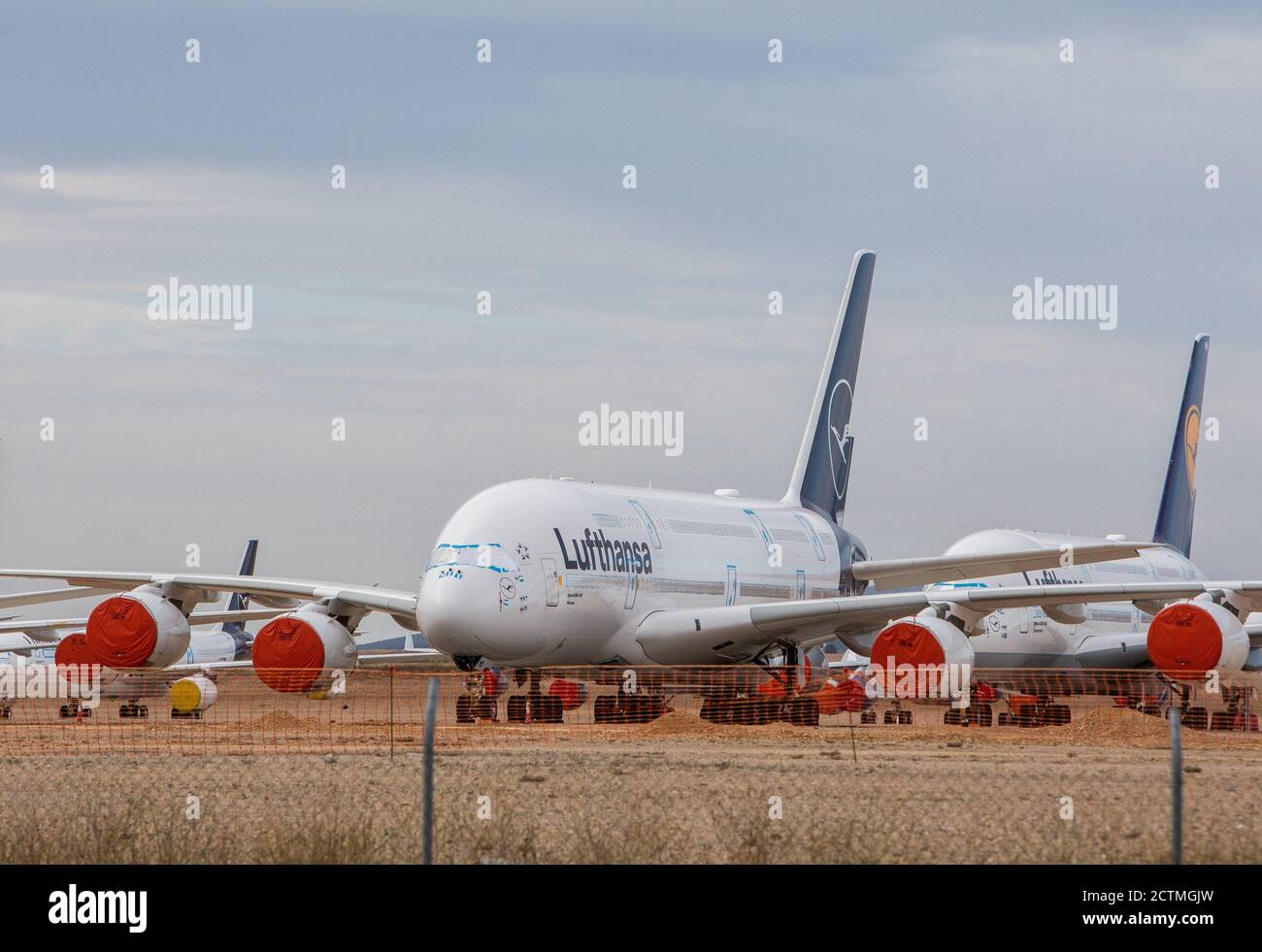 Teruel, Spain. 23rd Sep, 2020. Two Airbus A380 of the airline Lufthansa ...