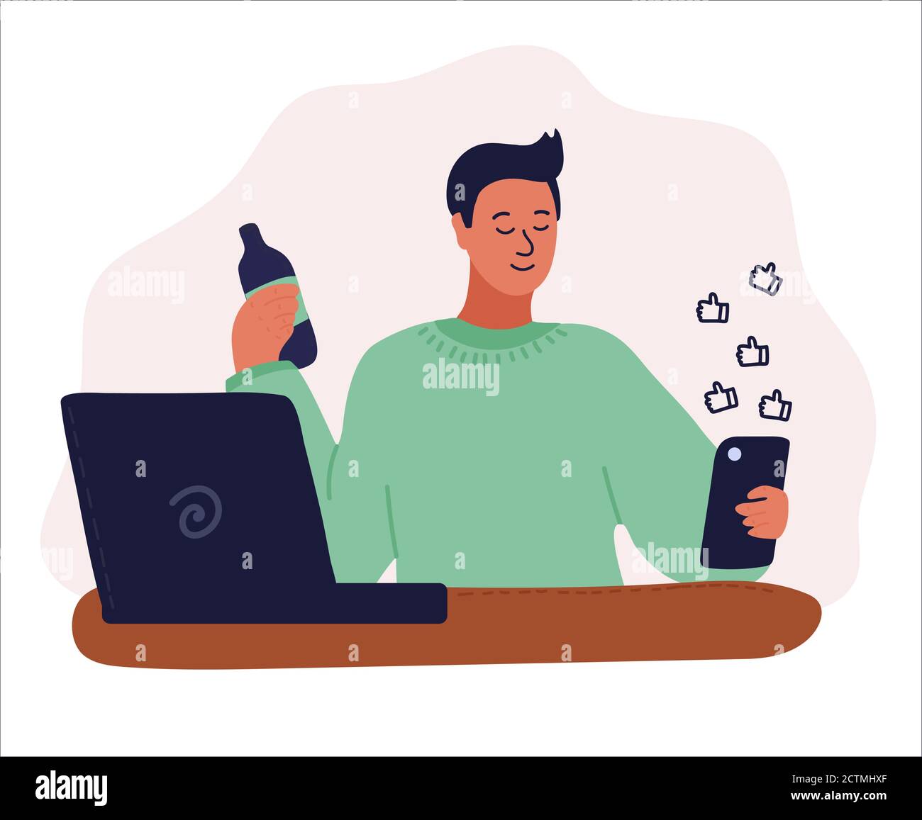 Cartoon man using computer in hi-res stock photography and images - Alamy