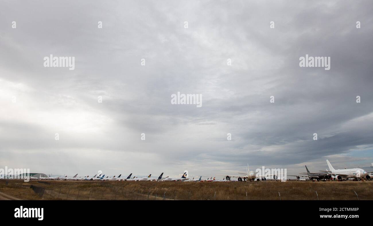 Teruel, Spain. 23rd Sep, 2020. Lufthansa aircraft are parked at Teruel ...