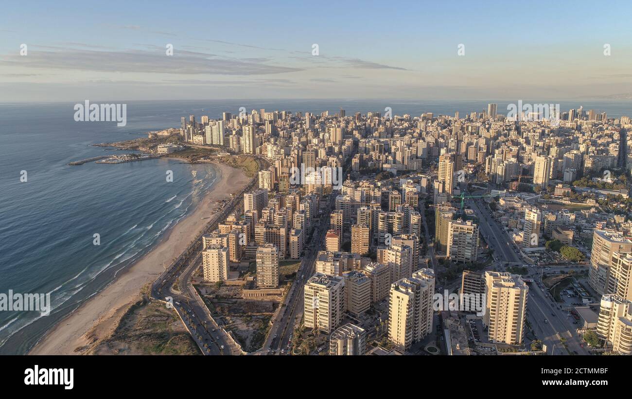 Beirut City seaside Aerial View Cityscape and Sand Beach Stock Photo ...