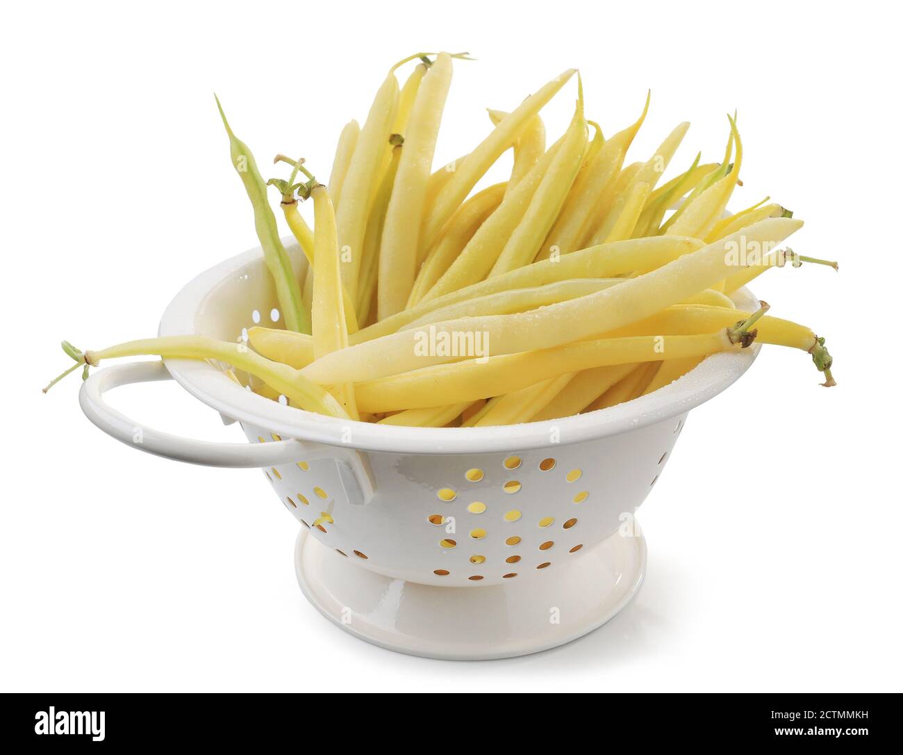 wet yellow beans in white colander isolated on white background Stock ...