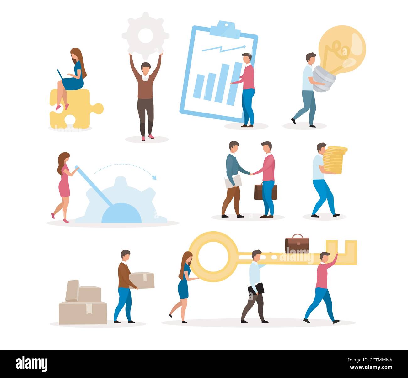 Organization functioning flat vector illustration set Stock Vector ...