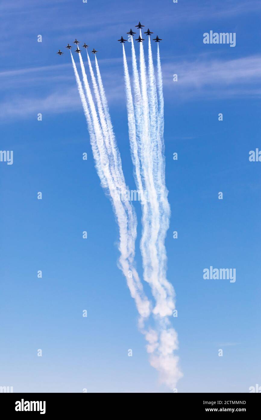 America Strong Flyover. Aircraft from the U.S. Navy Blue Angels and U.S ...