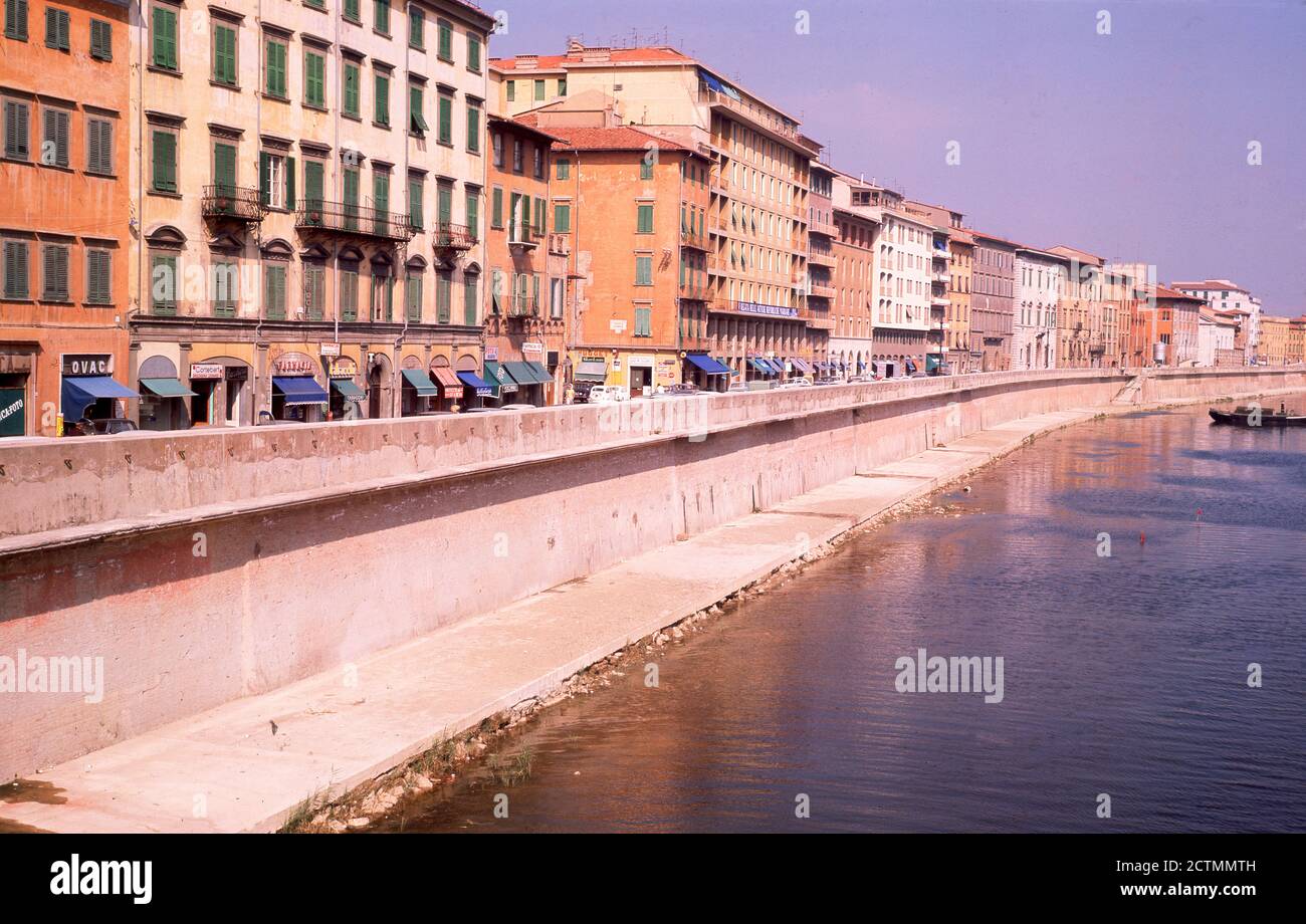 1960s, historical picture from this era of the Tuscan river Arno with ...