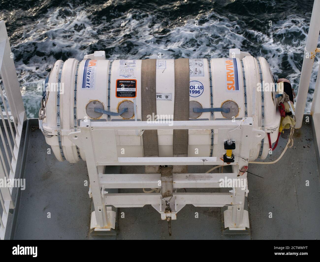 A commercial life raft aboard a UK ferry (Northlink) sailing between ...