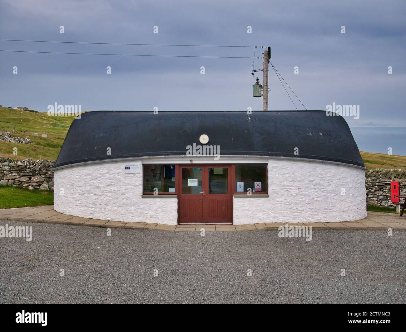 The amenities block at the Burravoe Pier campsite on the south west ...