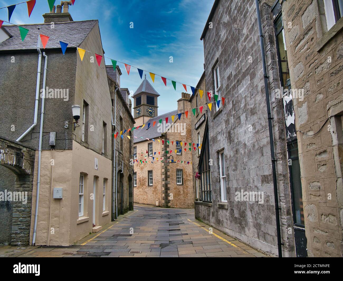 A view of a deserted Commercial Street in Lerwick, the main town of ...