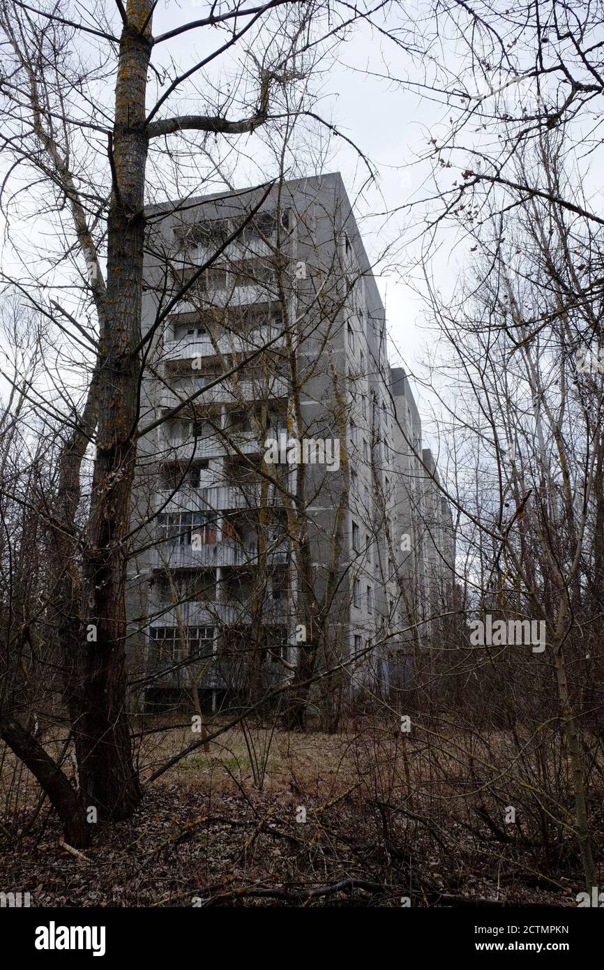 Abandoned building in Pripyat. Old buildings in the Chernobyl ...