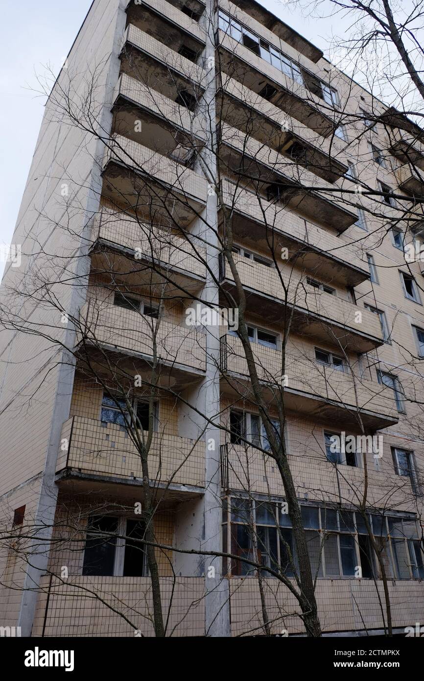 Abandoned building in Pripyat. Old buildings in the Chernobyl ...