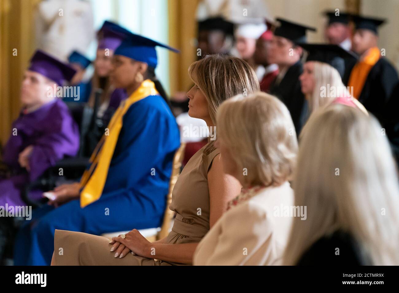 President Donald J. Trump delivers a commencement address in the East ...