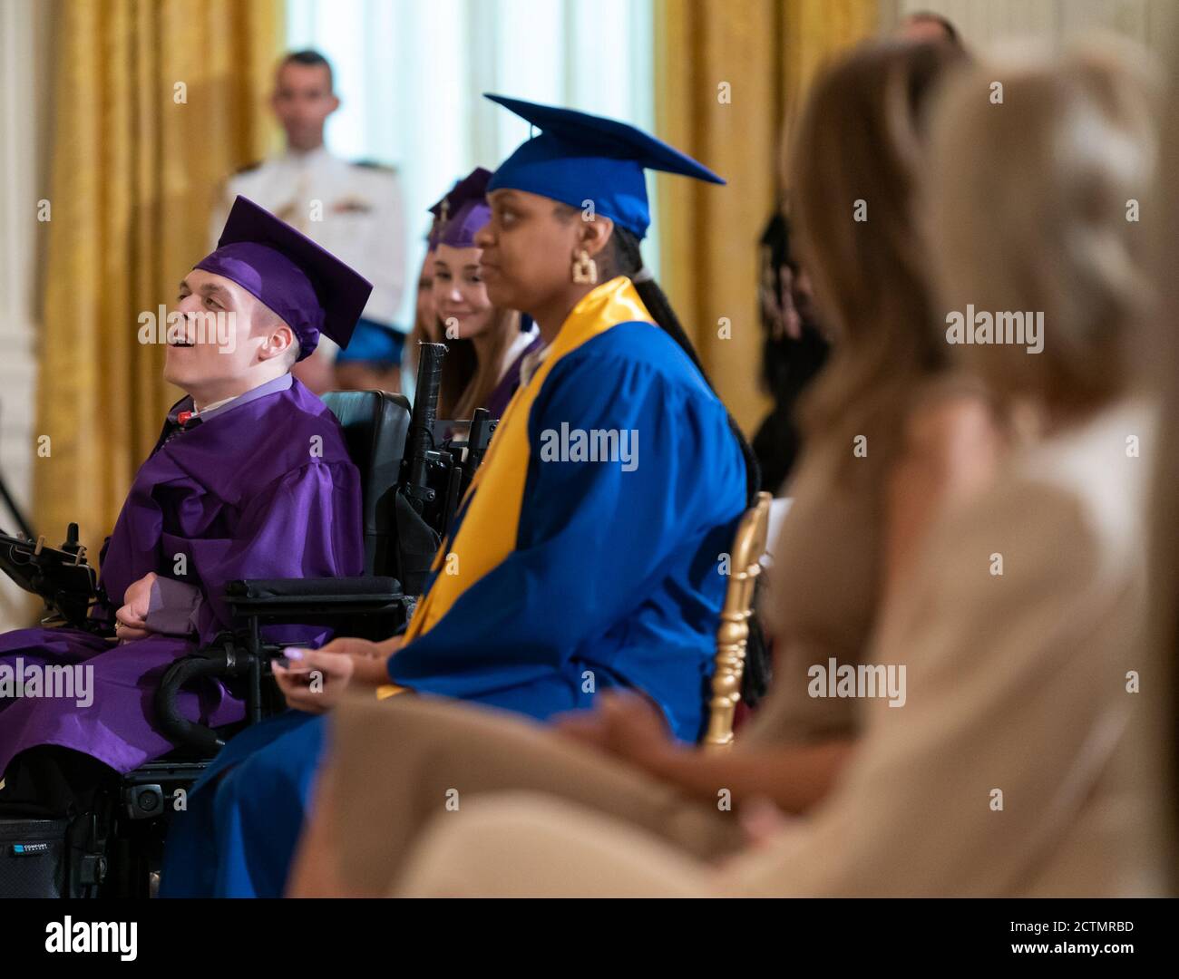 First Lady Melania Trump listens during a commencement ceremony at the ...