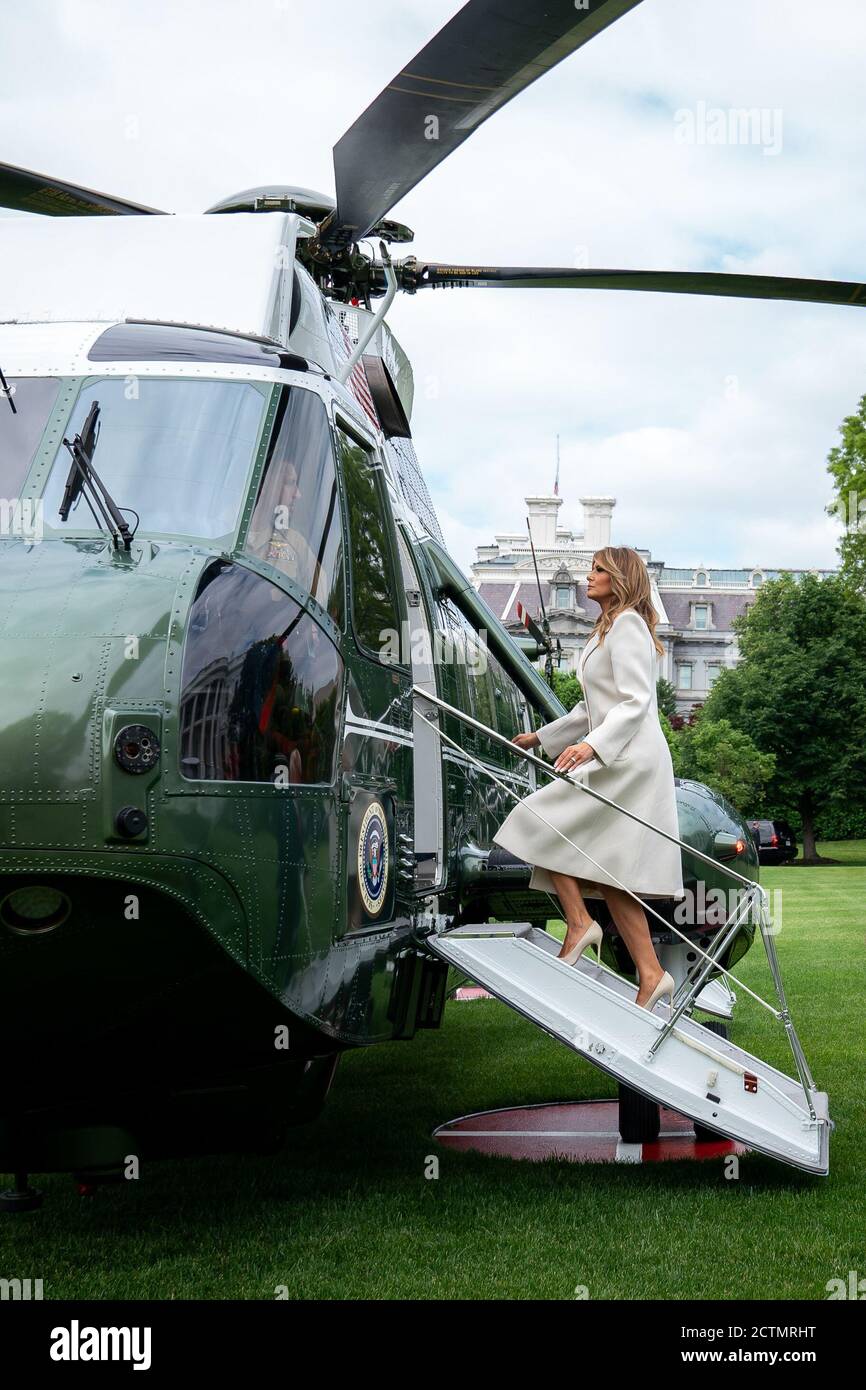 First Lady Melania Trump boards Marine One on May 25, 2020, to attend a ...