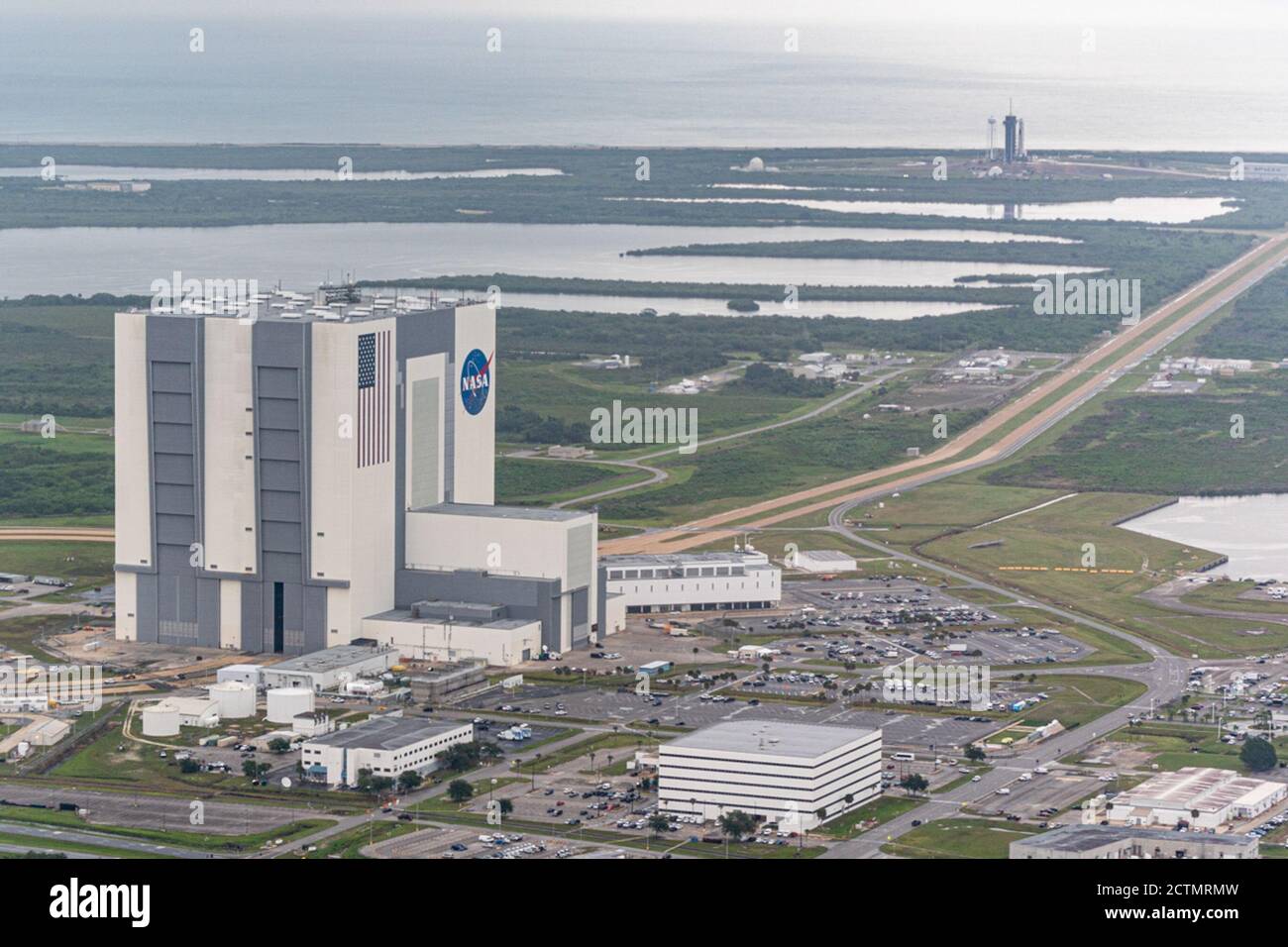 On May 27, 2020, an aerial view of the Kennedy Space Center and the ...