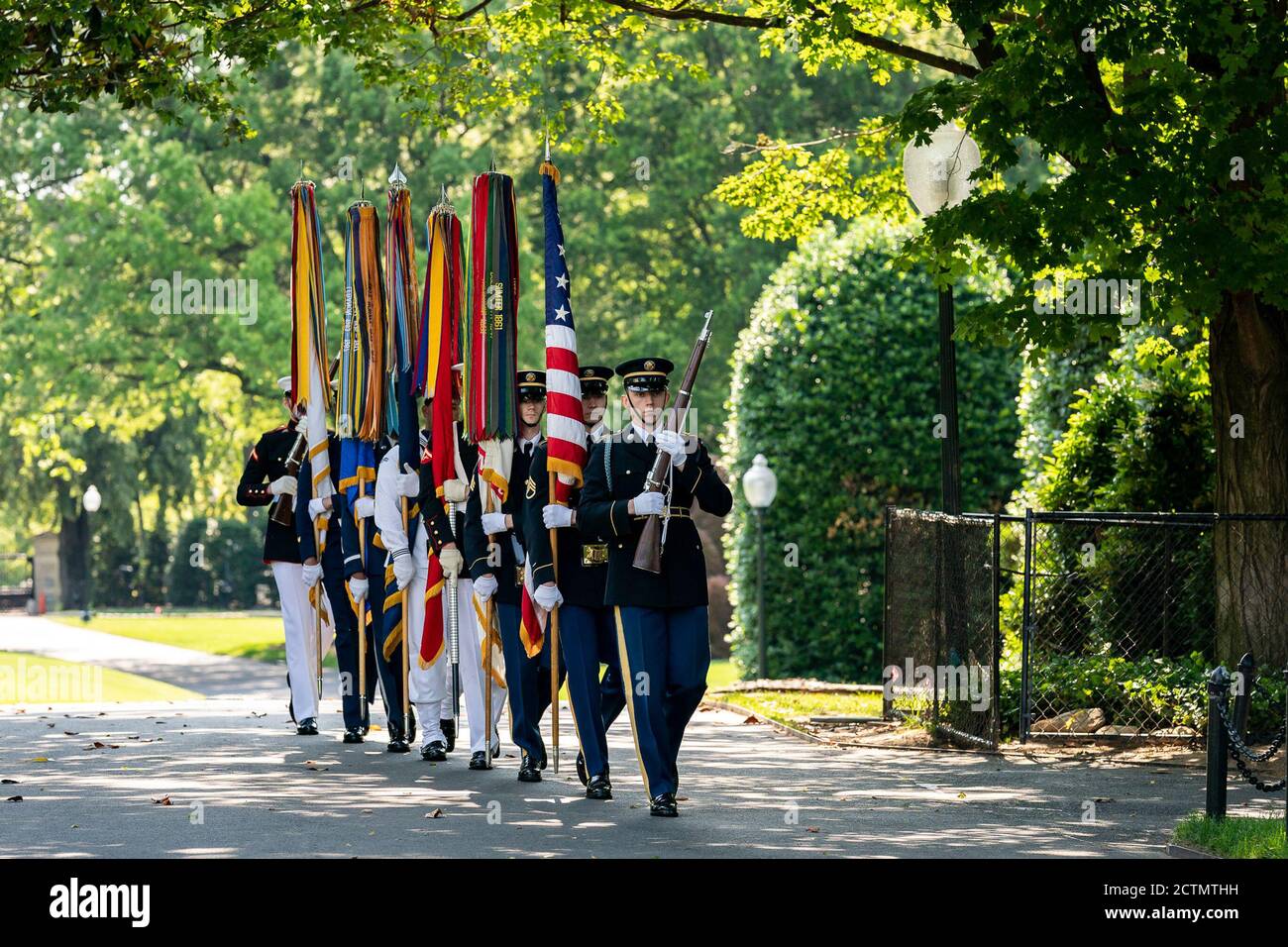 Flag Raising Ceremony. Members of the U.S. Military participate in a ...