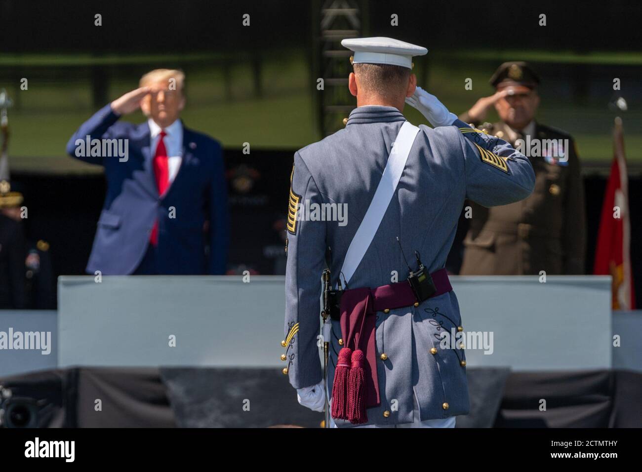 President Donald J. Trump salutes the graduating class of 2020 at the ...