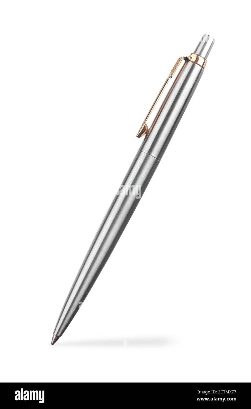 Silver pen isolated on white Stock Photo - Alamy