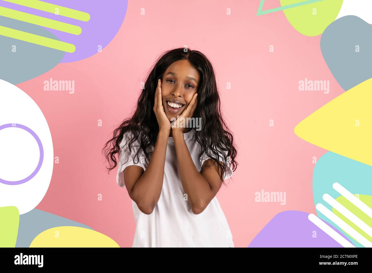Shy, kind smiling, looks cute. African woman portrait. Beautiful female ...