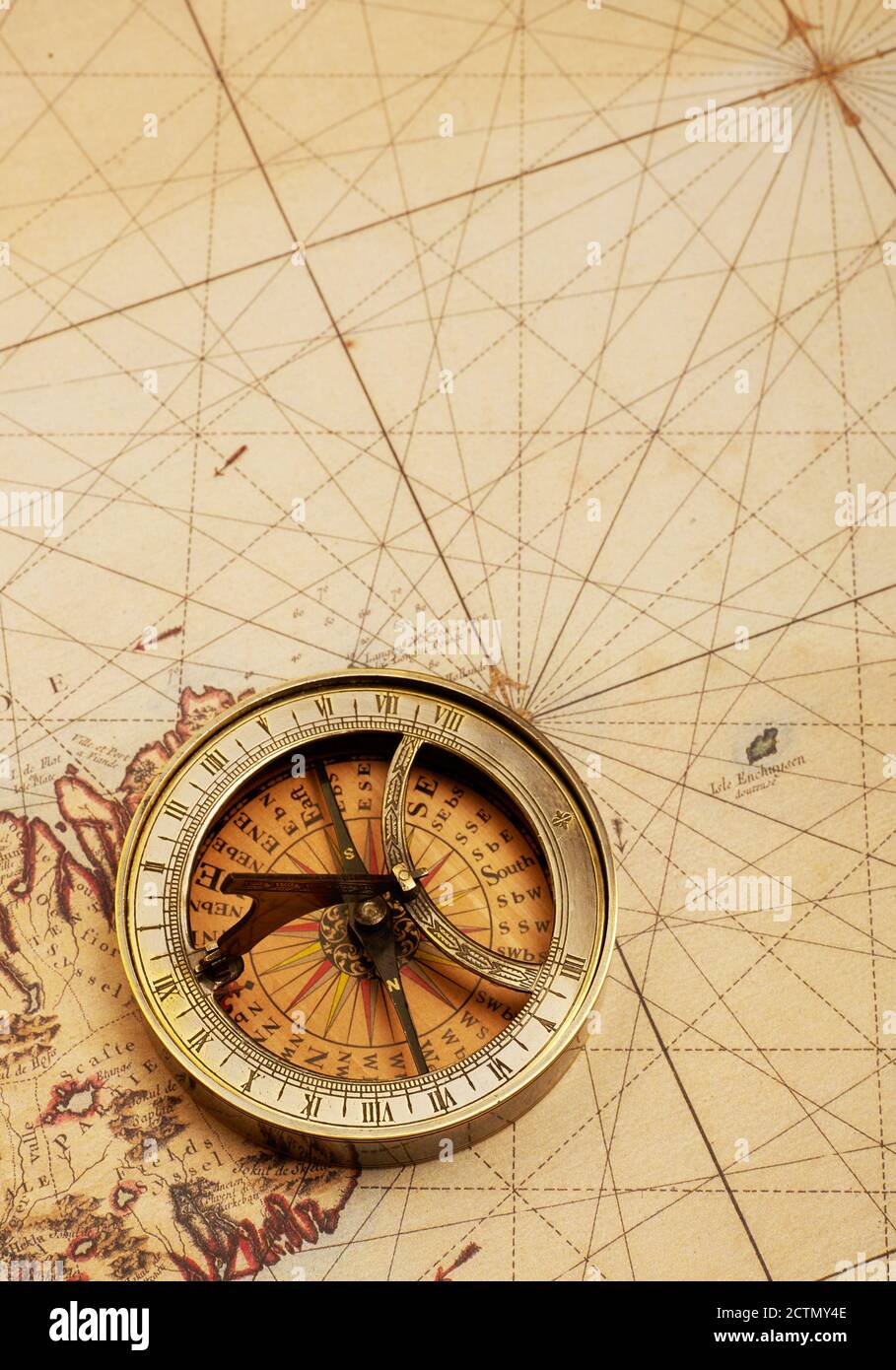 Vintage compass on map Stock Photo - Alamy