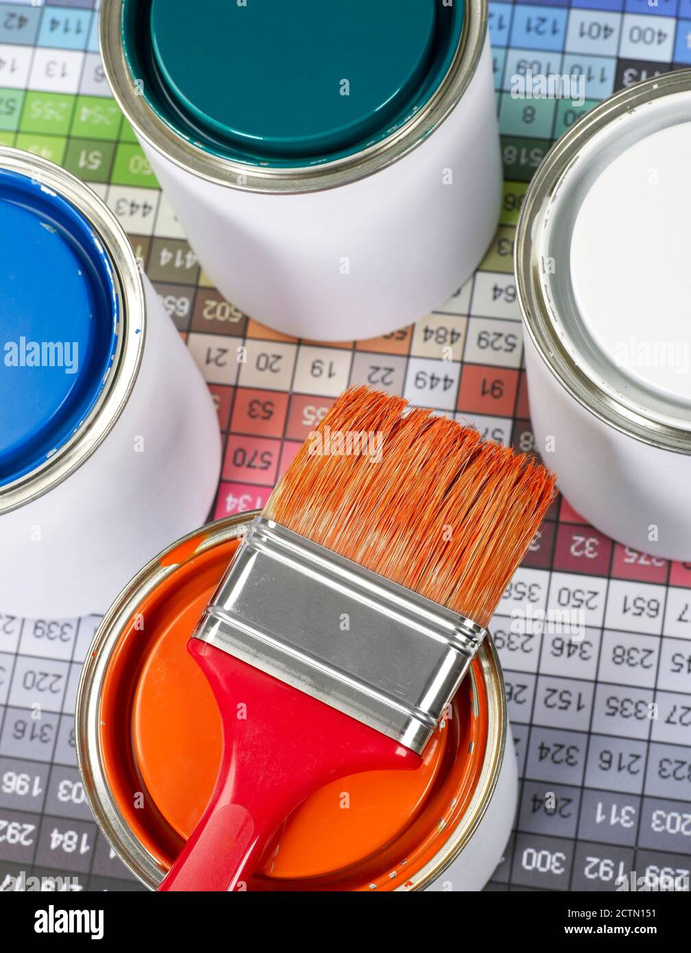 Paint tools and color swatch Stock Photo - Alamy