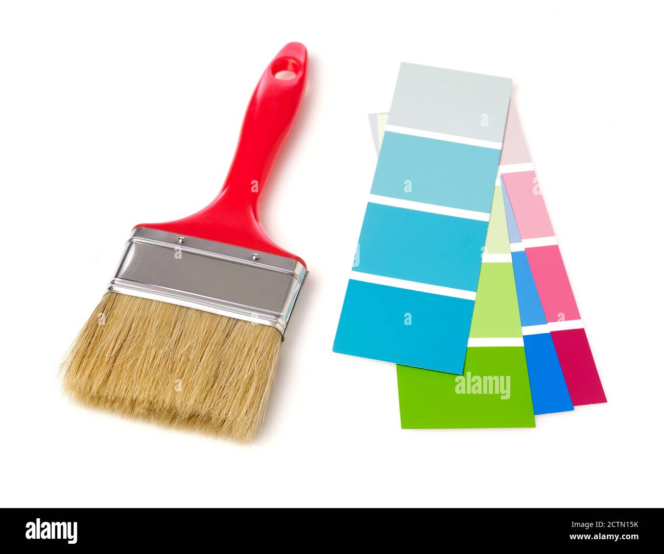Paint brush and color chart isolated on white Stock Photo - Alamy