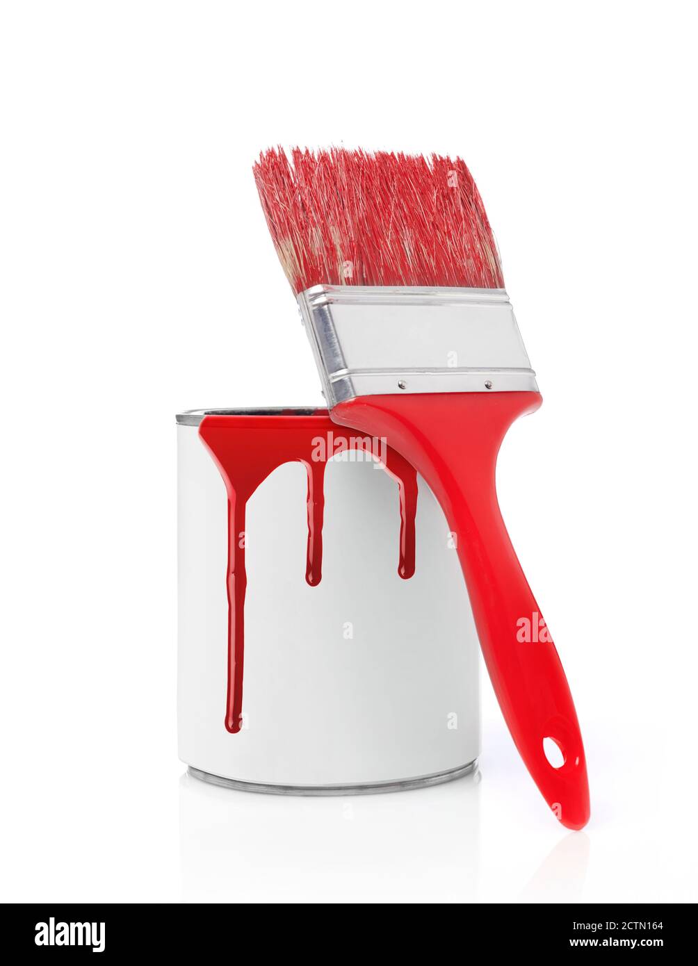 Paintbrush dripping paint on a paint can isolated on white Stock Photo ...