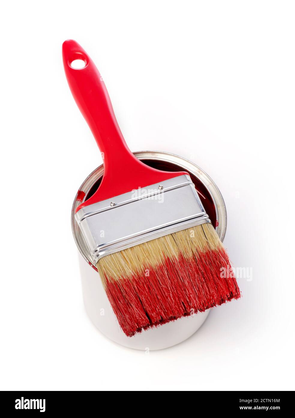 Paintbrush and paint can isolated on white, aerial view Stock Photo - Alamy