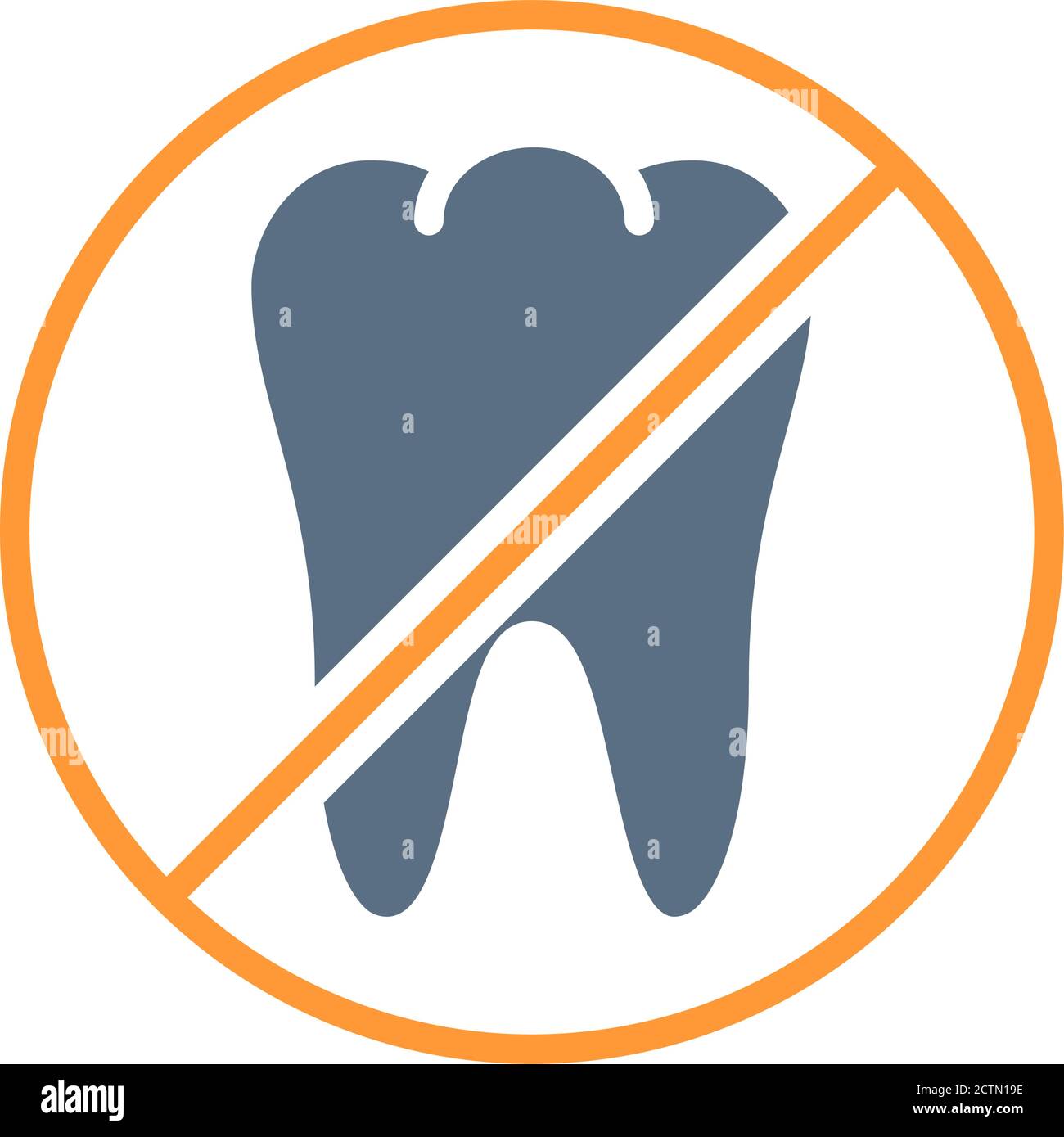 Tooth with prohibition sign colored icon. Transplantation, amputation ...