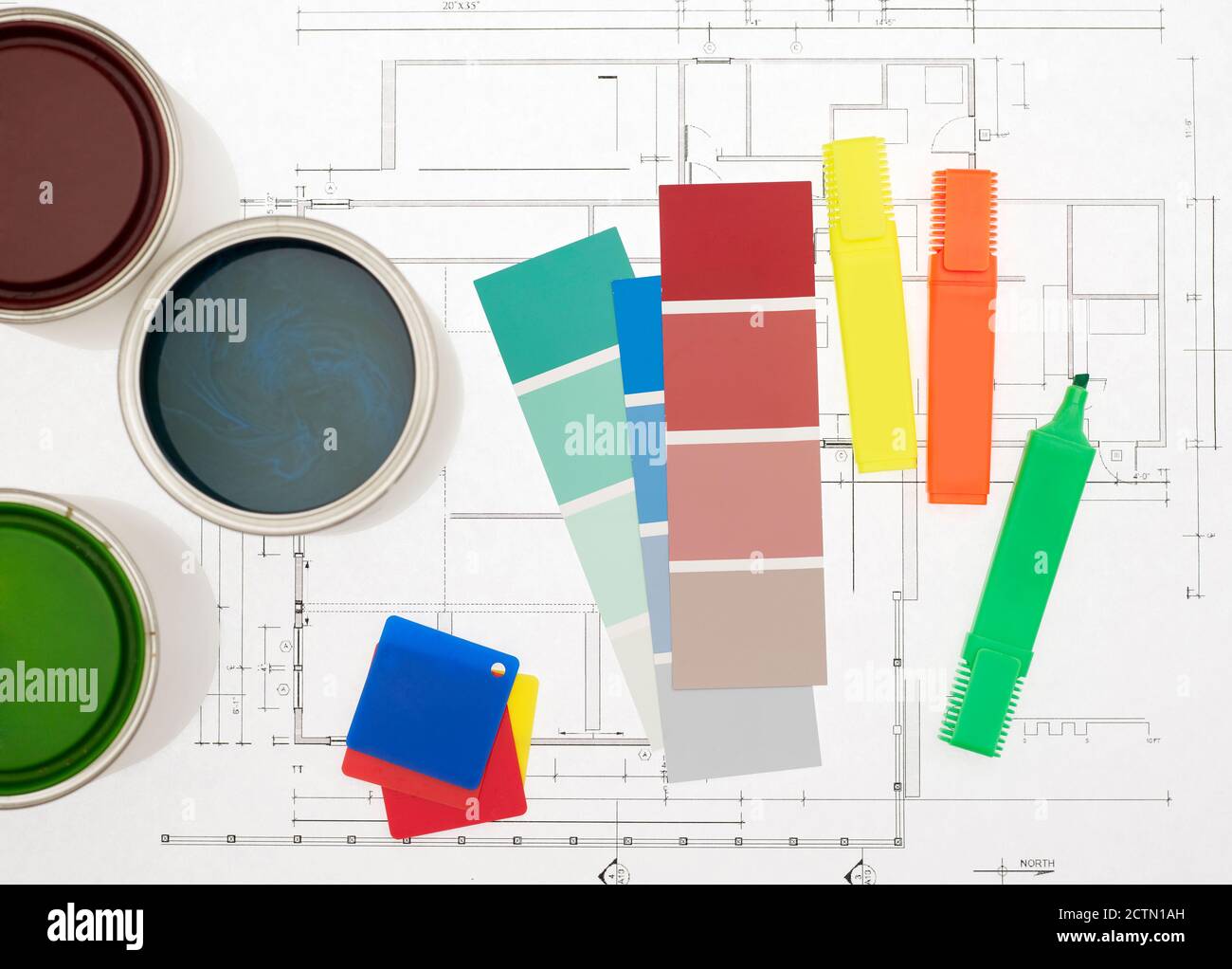 Painting tools and blueprints Stock Photo - Alamy