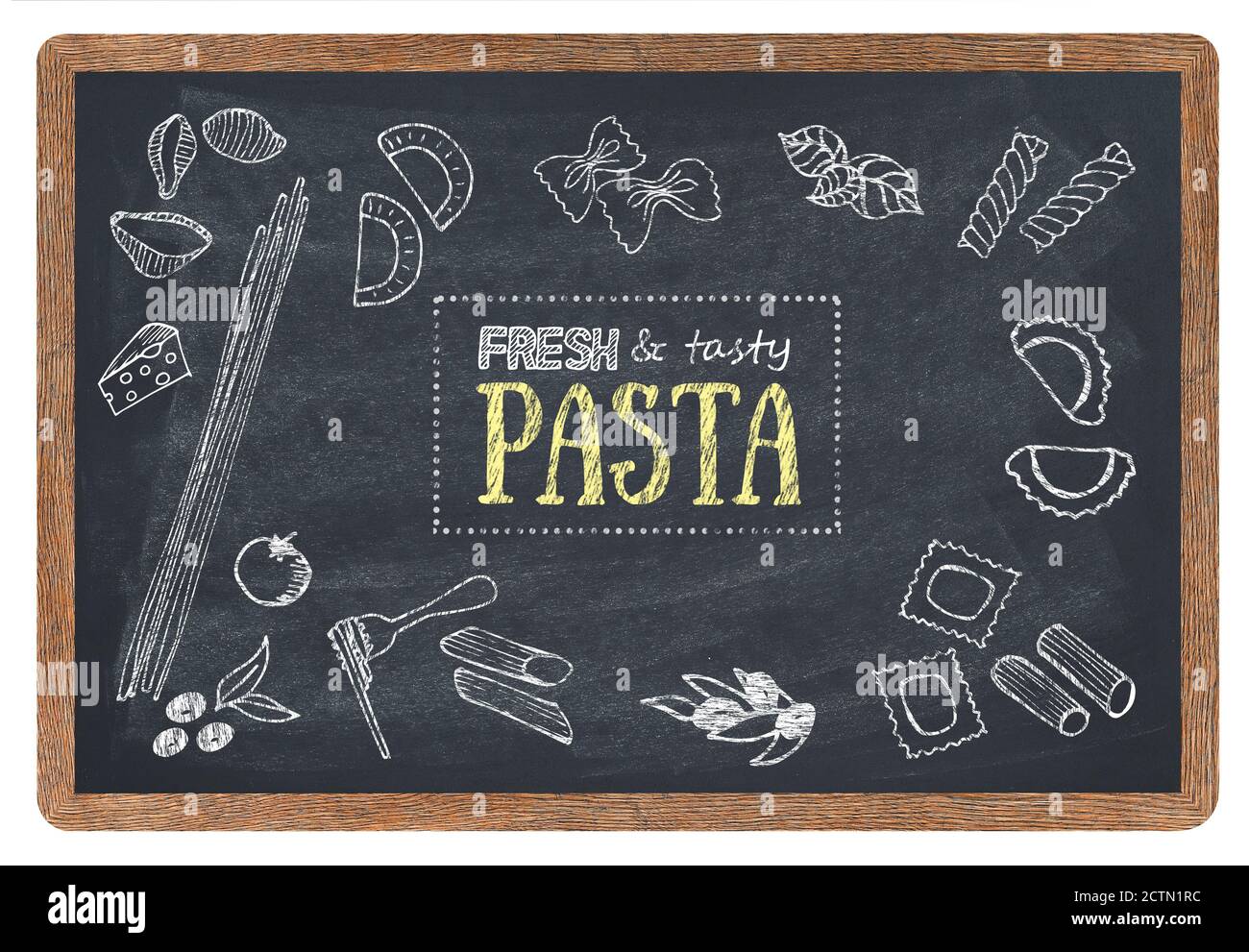 Fresh pasta menu chalk on blackboard Stock Photo - Alamy