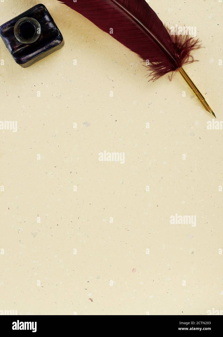 Quill, manuscript and ink well Stock Photo - Alamy