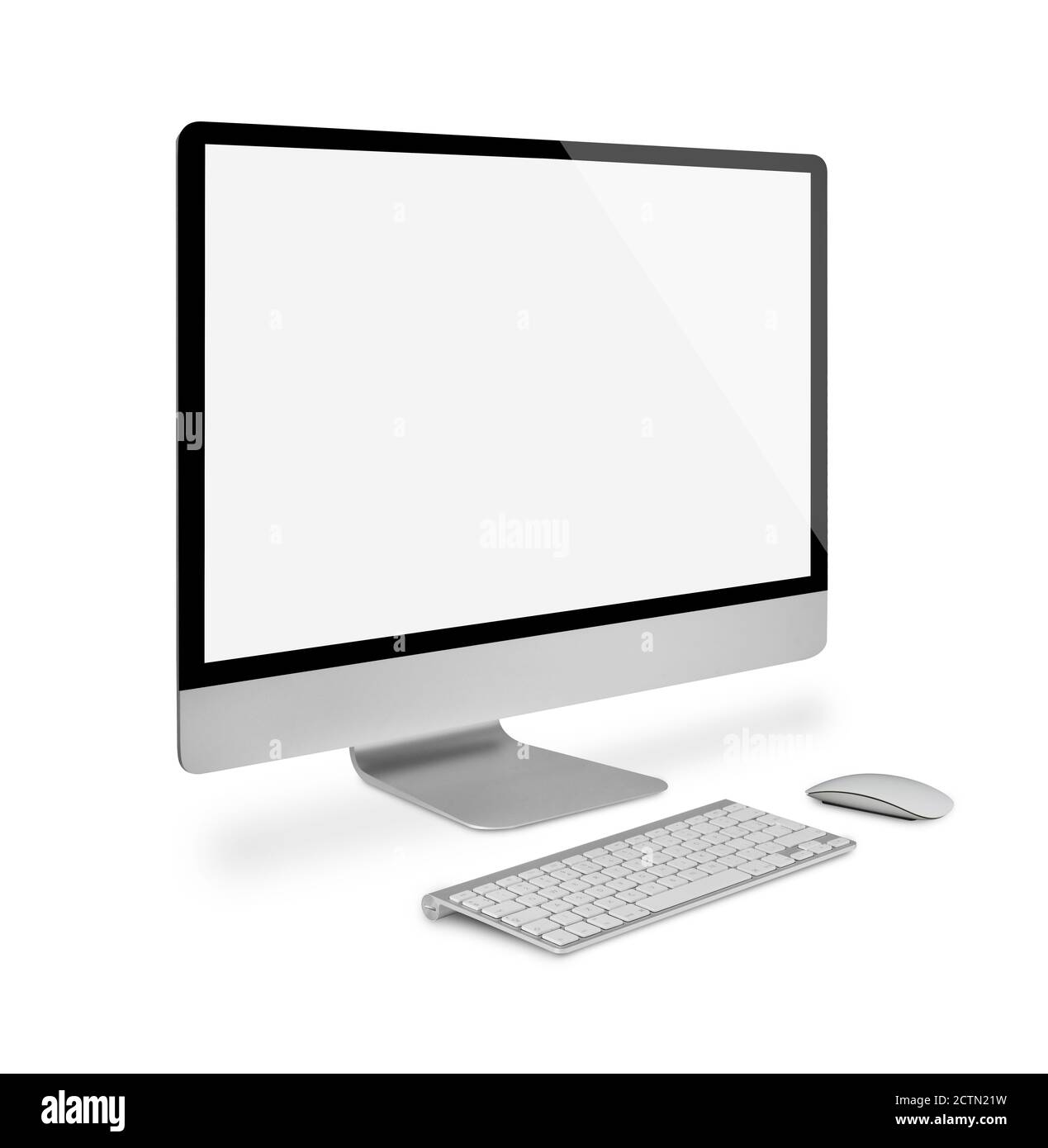 Computer monitor with keyboard and mouse, side view, isolated on white ...
