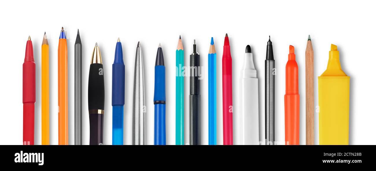 Pens and pencils isolated on white Stock Photo - Alamy