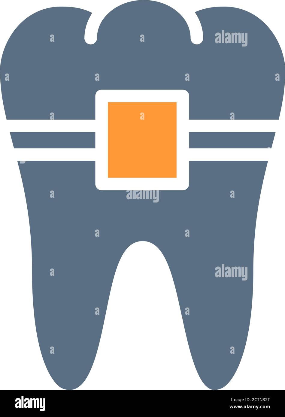 Tooth with braces colored icon. Orthodontic treatment, healthy organ in ...