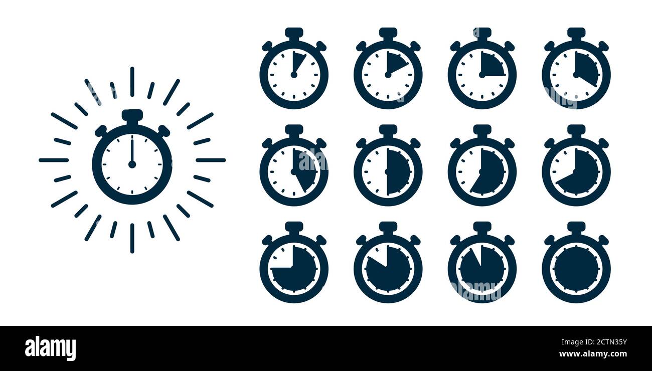 Timer icons set. Vector stopwatch illustration - clocks at different ...
