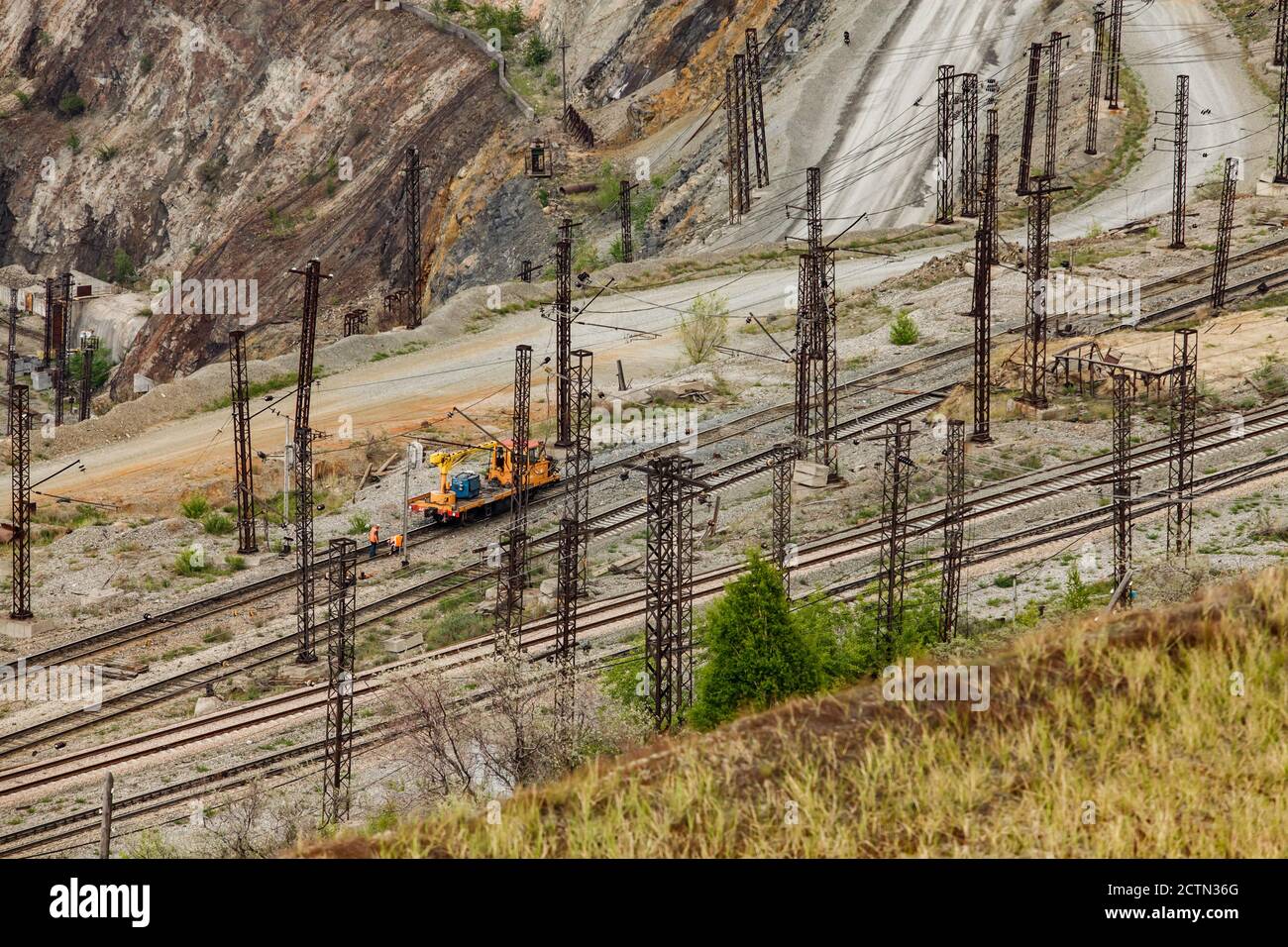 Mining raw minerals for steel production. Giant iron ore open-pit ...