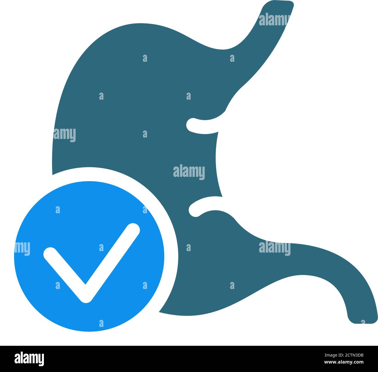 Stomach with tick checkmark colored icon. Healthy internal organ symbol ...