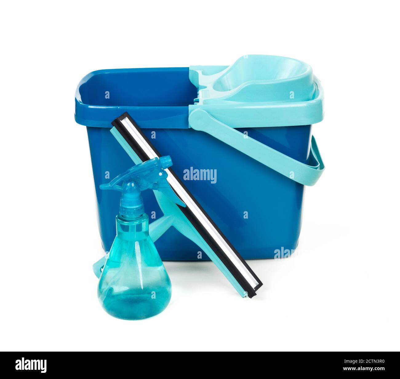 Plastic bucket and window washer isolated Stock Photo - Alamy