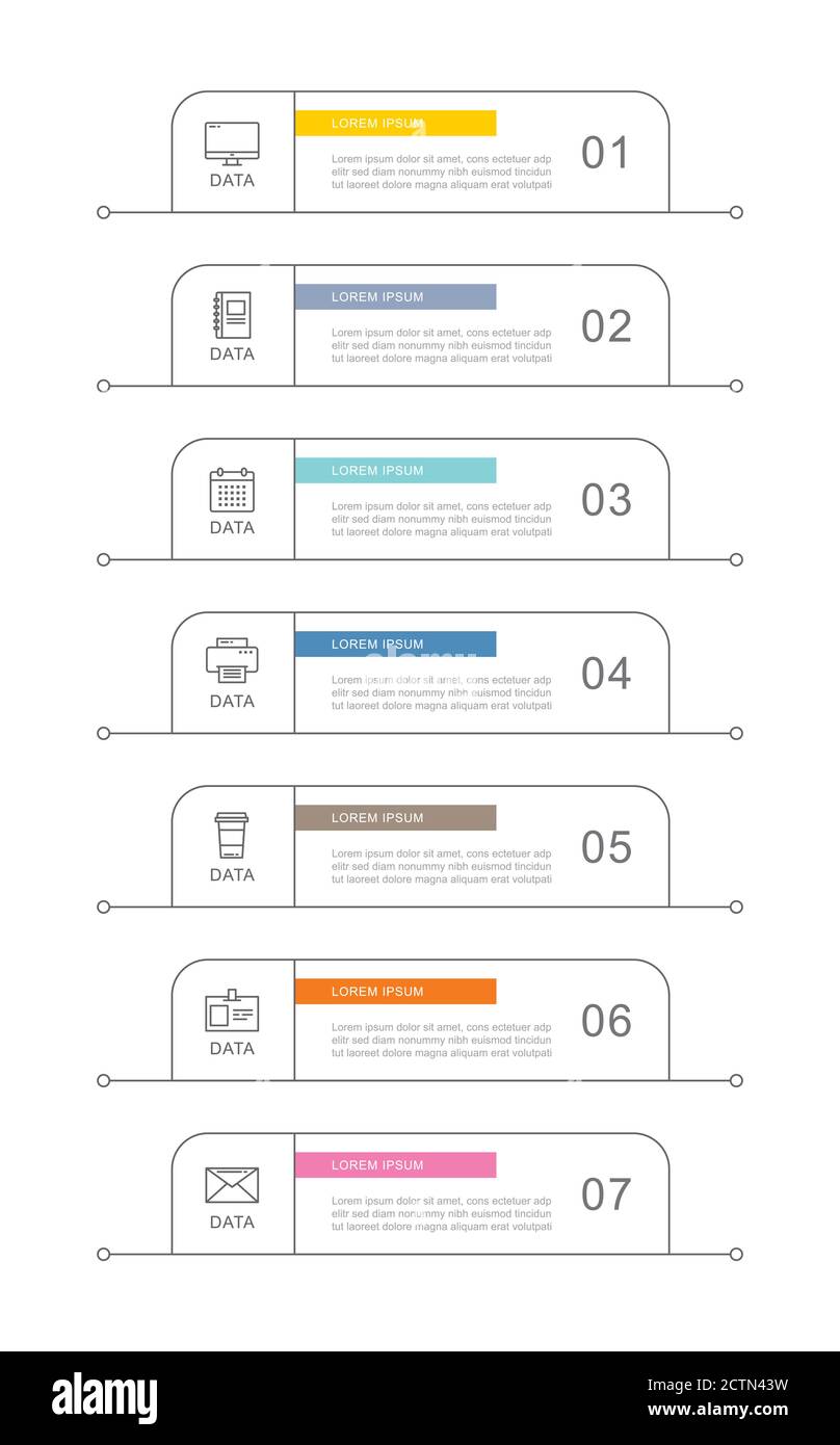 7 data infographics tab index template with thin line design. Vector ...