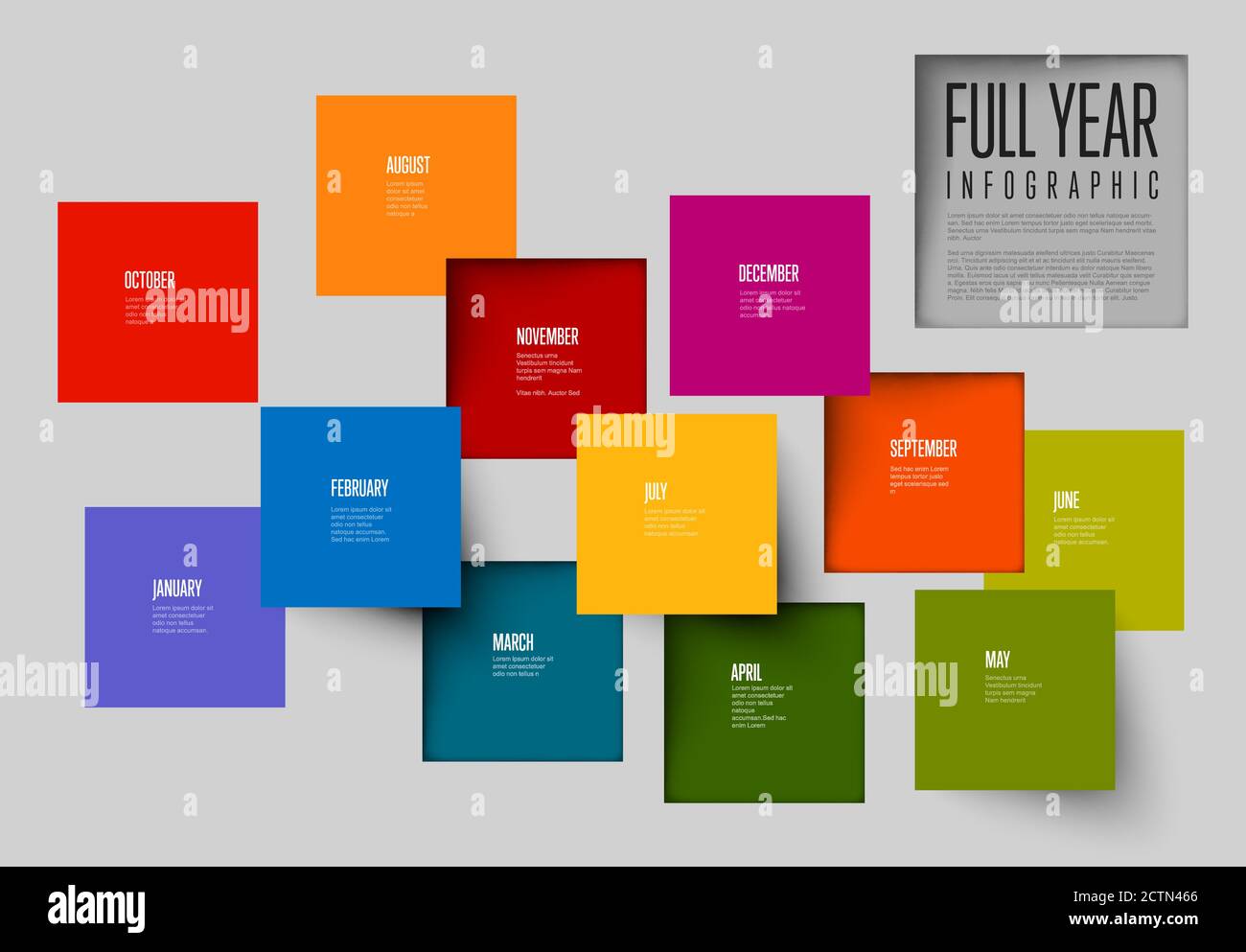 Full year timeline template with all months in random square mosaic ...