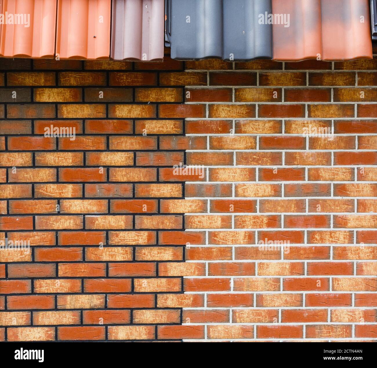 red brick wall house roof details closeup Stock Photo - Alamy