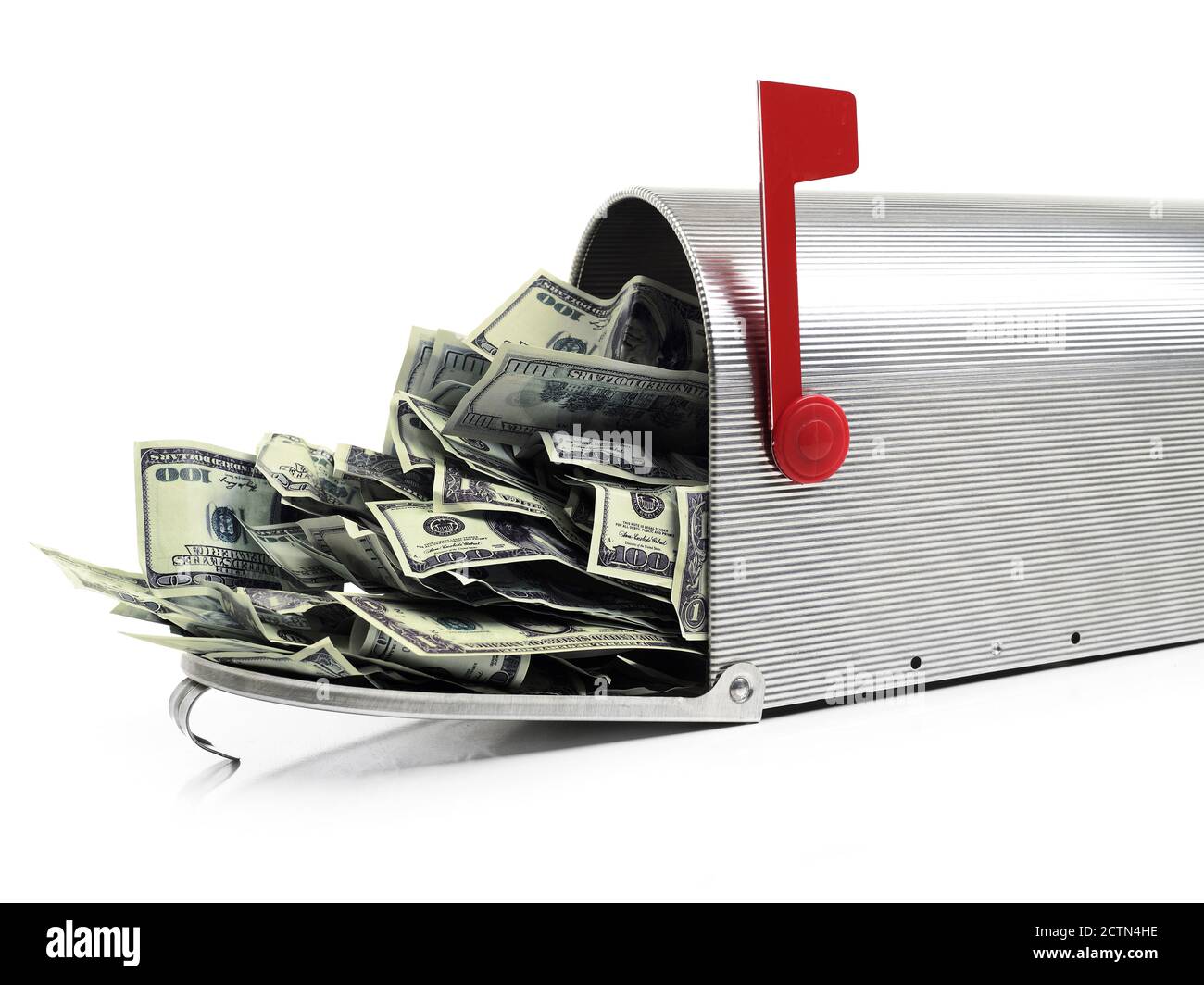 Mailbox full of dollars, white background Stock Photo - Alamy