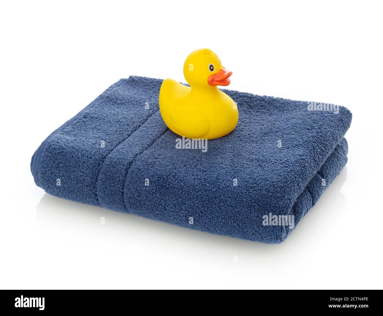 Towel and rubber duck, white background Stock Photo - Alamy