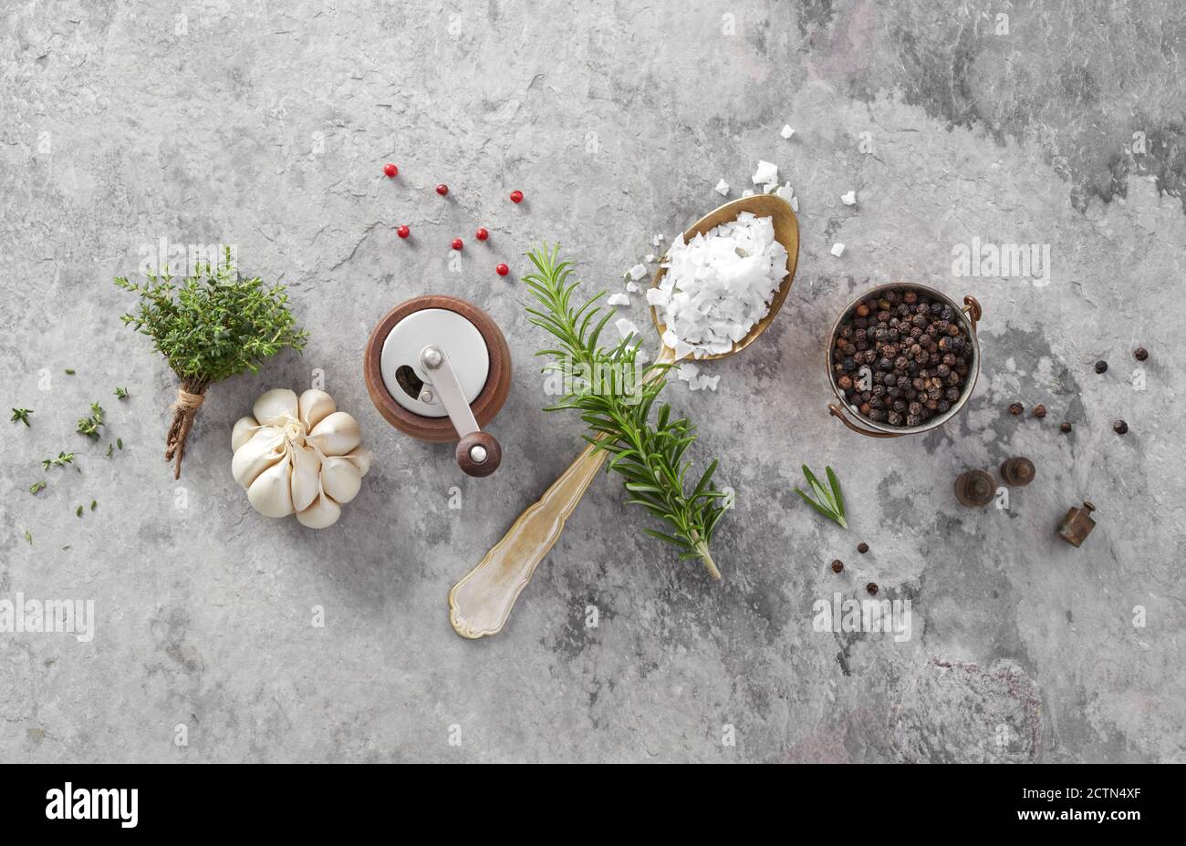 Herbs spices stone table hi-res stock photography and images - Alamy