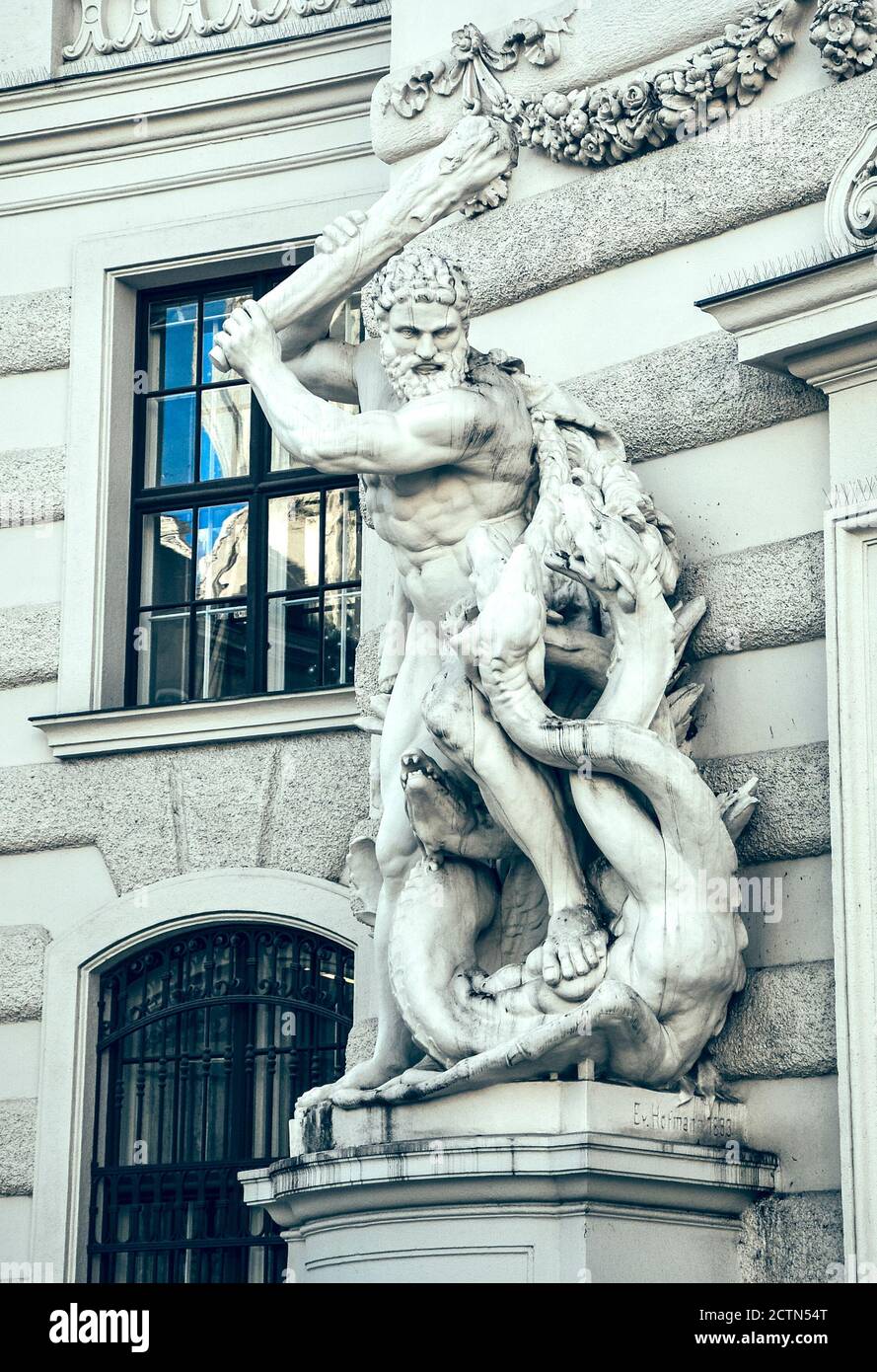 Wien, Austria - Statue of Hercules fight with Hydra. Hofburg palace ...