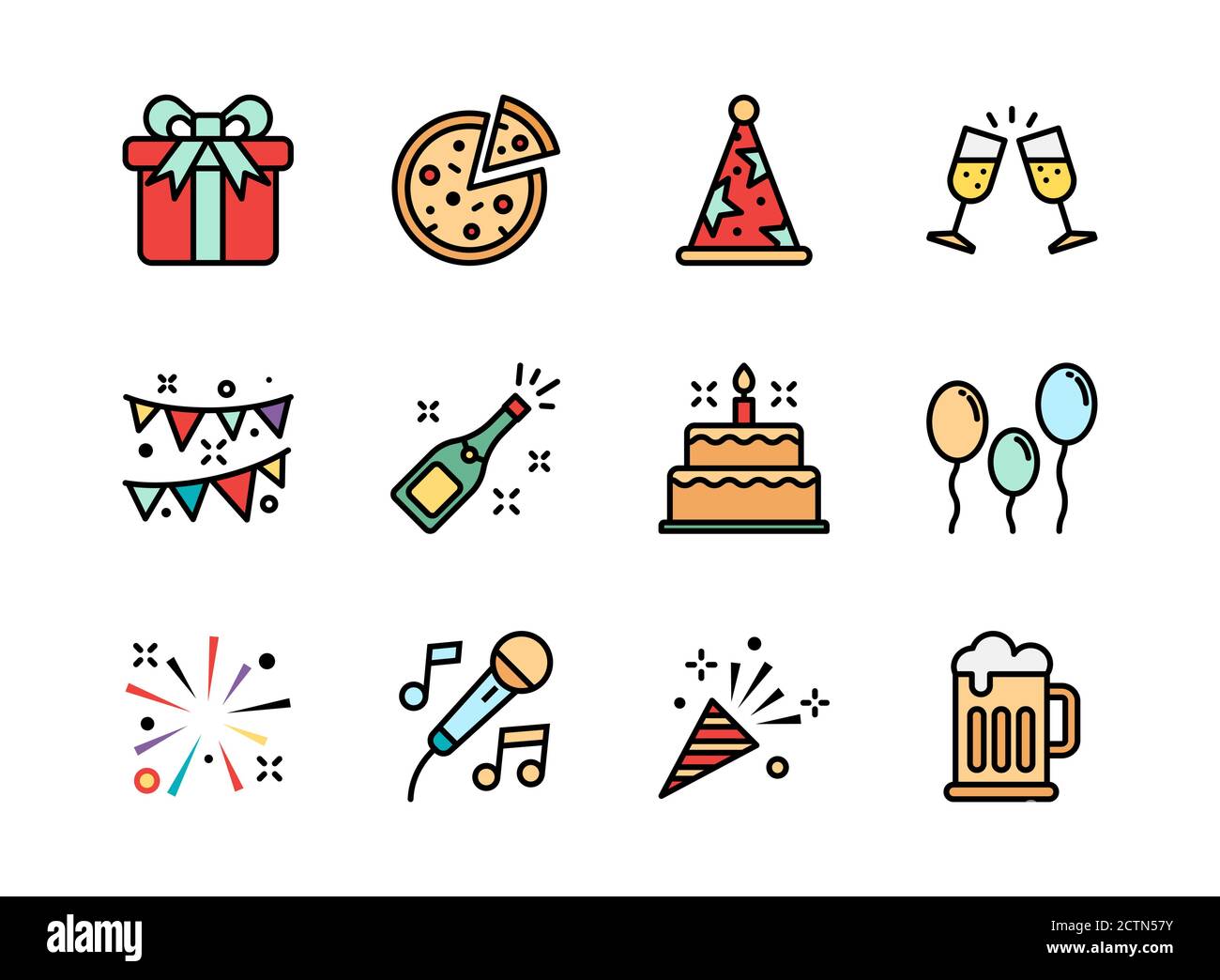 Party icon set colorline style. Symbols for website, print, magazine ...