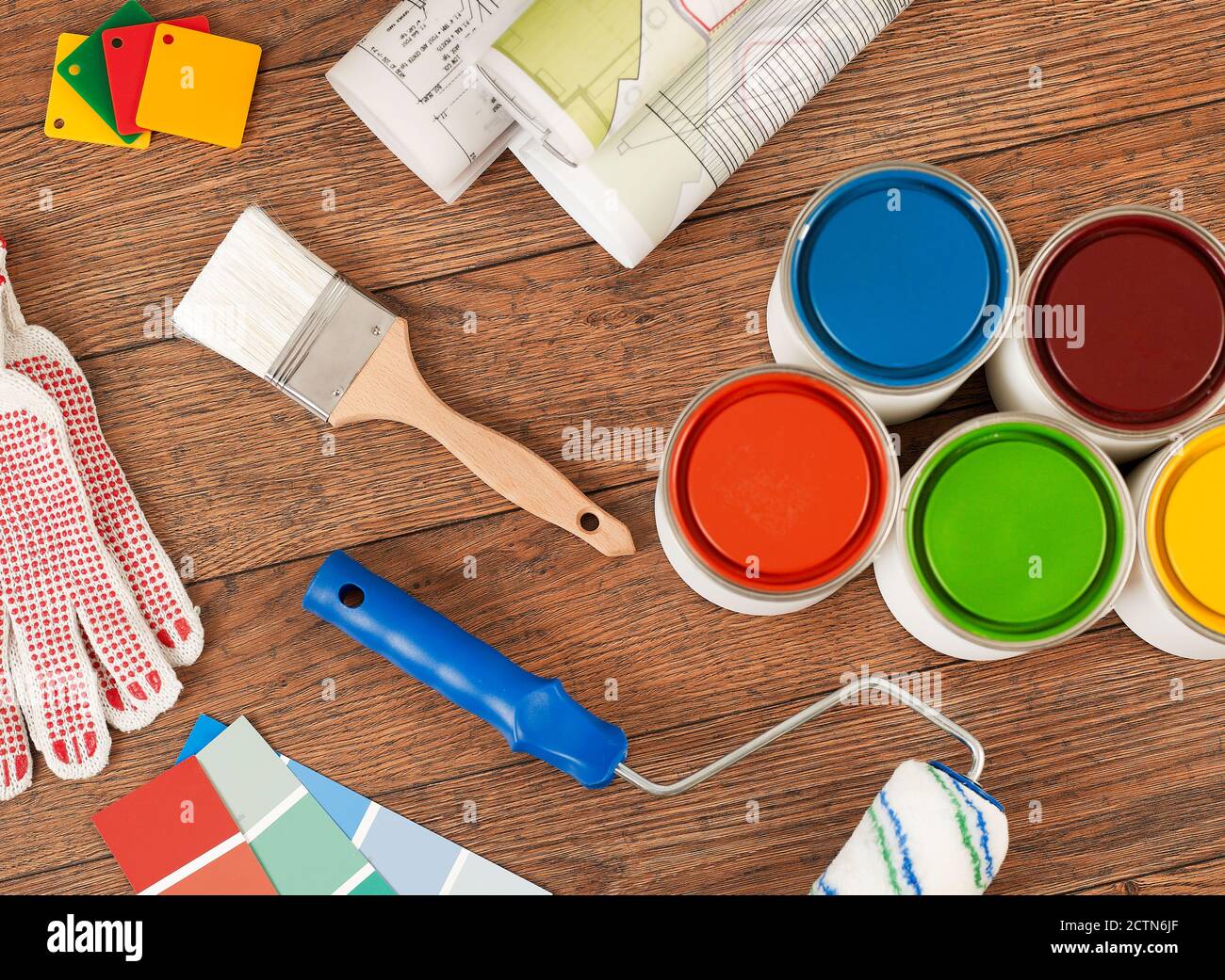 Renovation tools and blueprints Stock Photo - Alamy