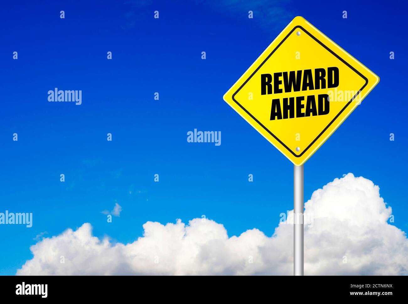 Reward ahead message on road sign Stock Photo - Alamy