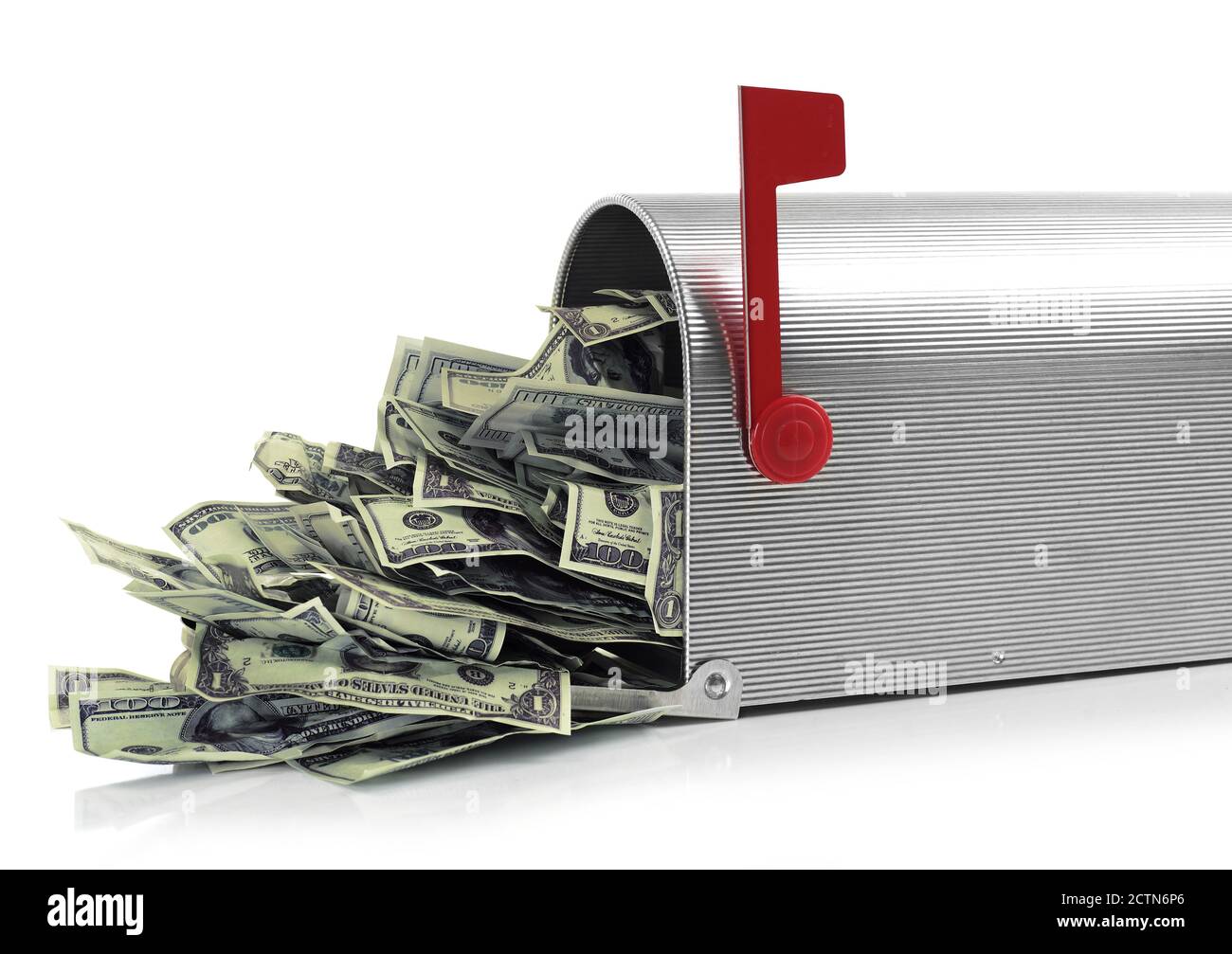 Mailbox full of dollars, white background Stock Photo - Alamy