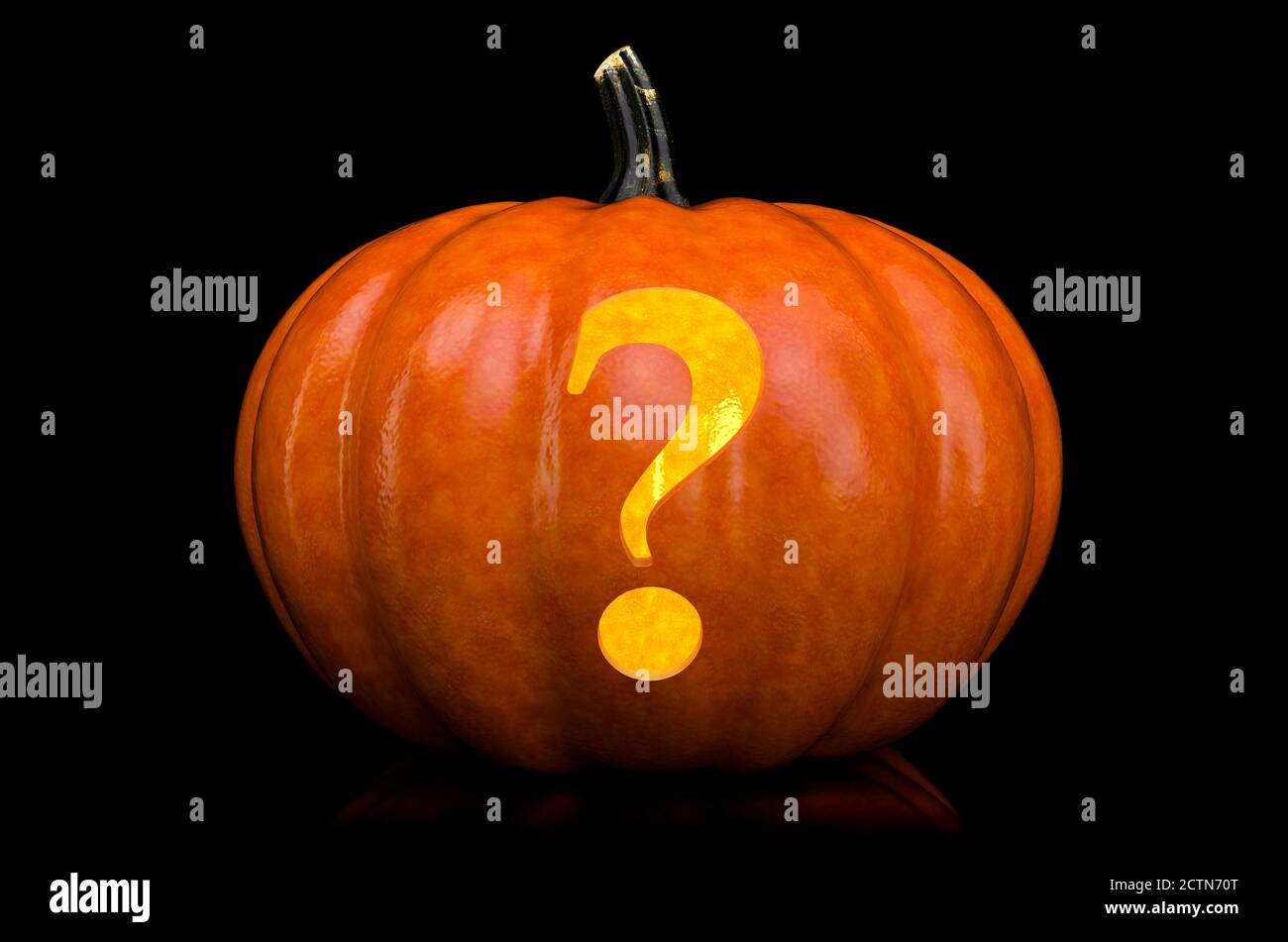 Question Mark carved in pumpkin. Halloween font on black background, 3D ...