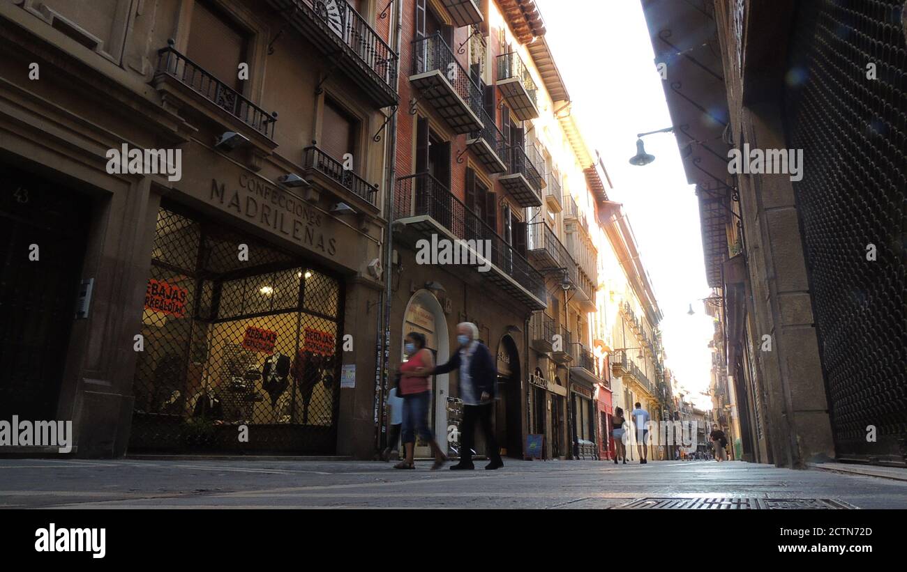 PAMPLONA, SPAIN - Jun 24, 2020: Elderly man walking through the city ...